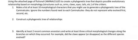 Solved Using The Attached Page Of Fictional Caminalcules To