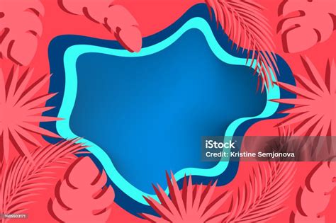 분홍색 정글 잎과 푸른 유체 모양 벡터 일러스트레이션이있는 열대 추상적 인 배경 구도에 대한 스톡 벡터 아트 및 기타 이미지 구도 그라데이션 나무 Istock