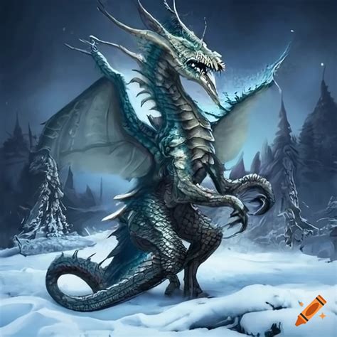Fantasy Detailed Wyrm Dragon On A Snow Covered Hill On Craiyon