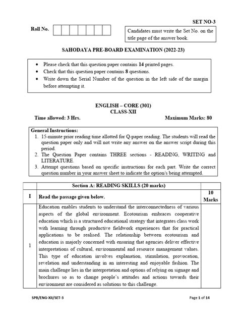 xii english set 3 qp pdf tourism