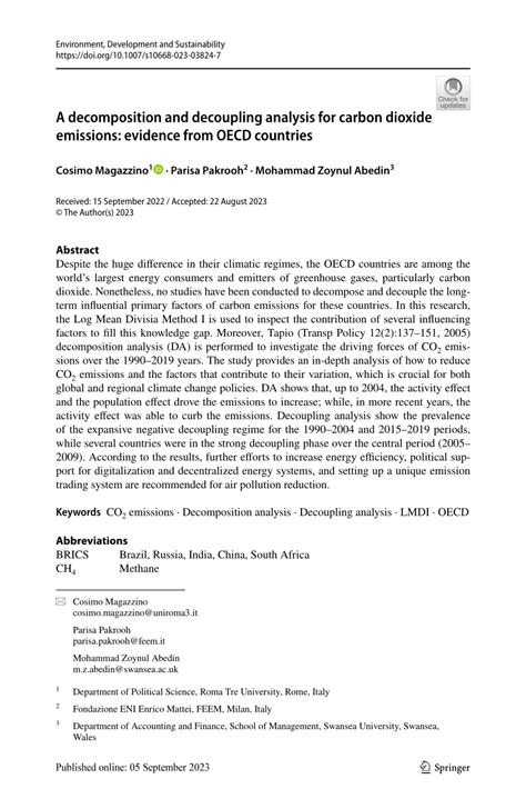Pdf A Decomposition And Decoupling Analysis For Carbon Dioxide