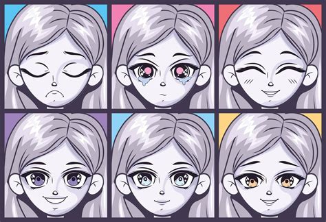 Six Anime Reactions Faces 6617445 Vector Art At Vecteezy