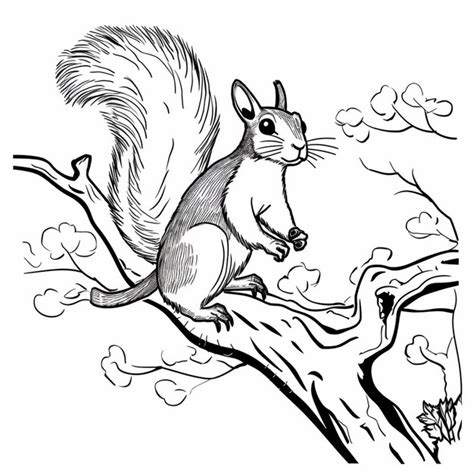 Premium Photo A Drawing Of A Squirrel On A Tree Branch