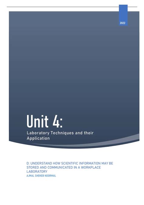 Btec Applied Science Unit 4 Assignment D Unit 4 Laboratory