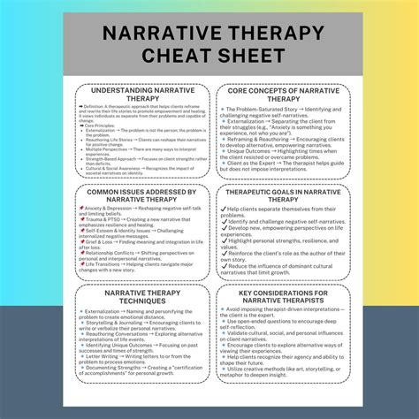 Narrative Therapy Cheat Sheet Printable Counseling Guide For Therapists