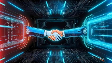 A Digital Handshake Between Two Entities Represented By Glowing Hands