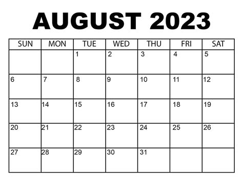 Printable Free August 2023 Calendar With Holidays Pdf