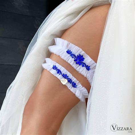 Garter Set Of 2 Royal Blue Wedding Personalized Garter Bridal Garter