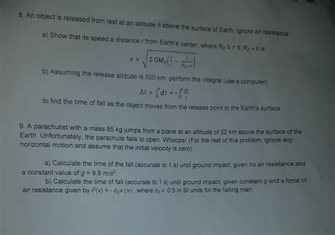 solved 8 an object is released from rest at an altitude h
