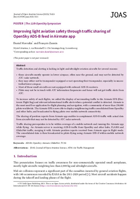 pdf improving light aviation safety through traffic sharing of opensky ads b feed in airmate app
