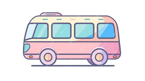 A Simple Cartoon Illustration Of A Pink Bus With Yellow Accents