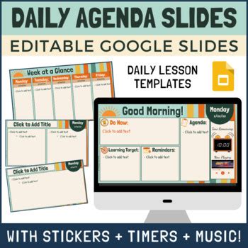 Daily Agenda Lesson EDITABLE Google Slides Timers Stickers Set