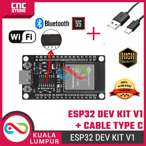 Esp32 Esp 32 Doit Wifi Bluetooth Iot Esp32s Development Board Ch340 Type C Plus Kabel Data