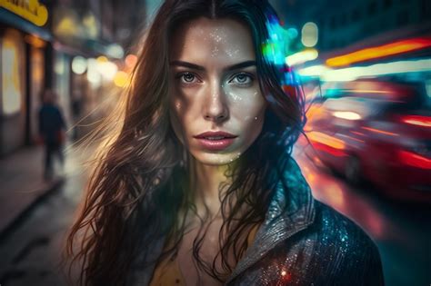 Premium Ai Image Cinematic Night Portrait Of Girl And Neon Lights