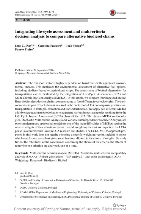 Integrating Life Cycle Assessment And Multi Criteria Decision Analysis To Compare Alternative