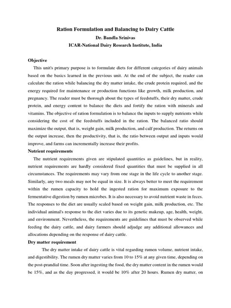 ration formulation and balancing pdf dairy cattle dairy farming