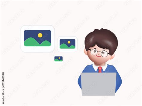 3d Man Ai Chat Bot On Computer Generate Images On Big Cloud Concept
