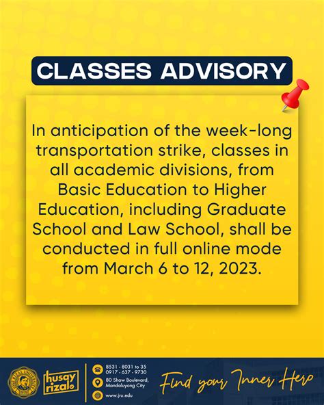 Classes Advisory March 6 To12 2023 José Rizal University
