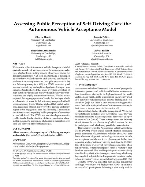 Pdf Assessing Public Perception Of Self Driving Cars The Autonomous