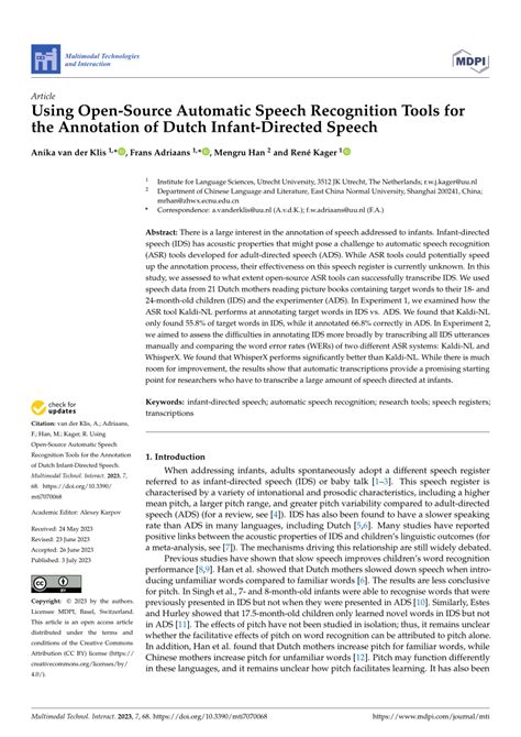Pdf Using Open Source Automatic Speech Recognition Tools For The