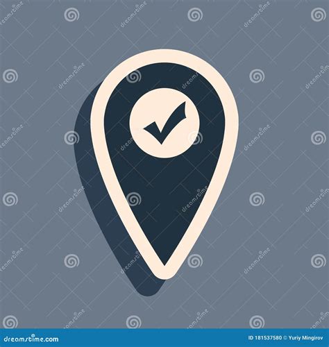Black Map Pointer With Check Mark Icon Isolated On Grey Background