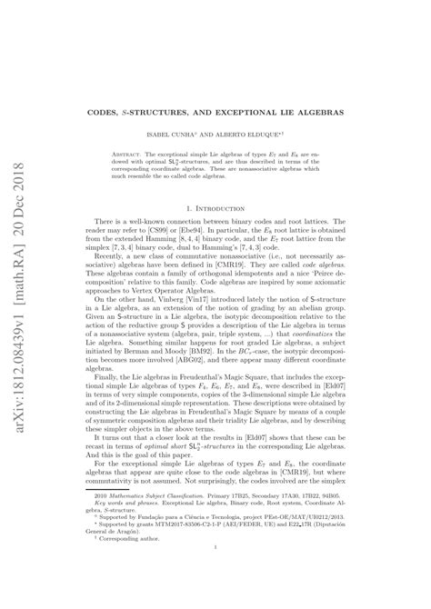 Pdf Codes S Structures And Exceptional Lie Algebras