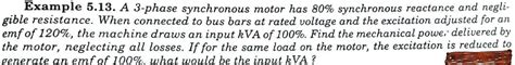Example 513 A 3 Phase Synchronous Motor Has 809 Synchronous Reactance And Negli Gible Resistance