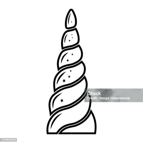 유니콘 뿔 장식 검은 윤곽 색칠 낙서 스타일의 벡터 격리 그림 0명에 대한 스톡 벡터 아트 및 기타 이미지 0명 가공의