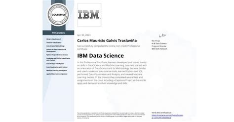 Carlos Galvis On Linkedin Completion Certificate For Ibm Data Science