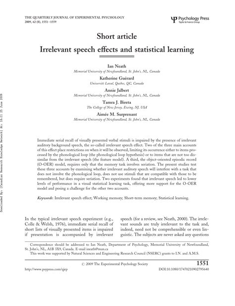 Pdf Irrelevant Speech Effects And Statistical Learning