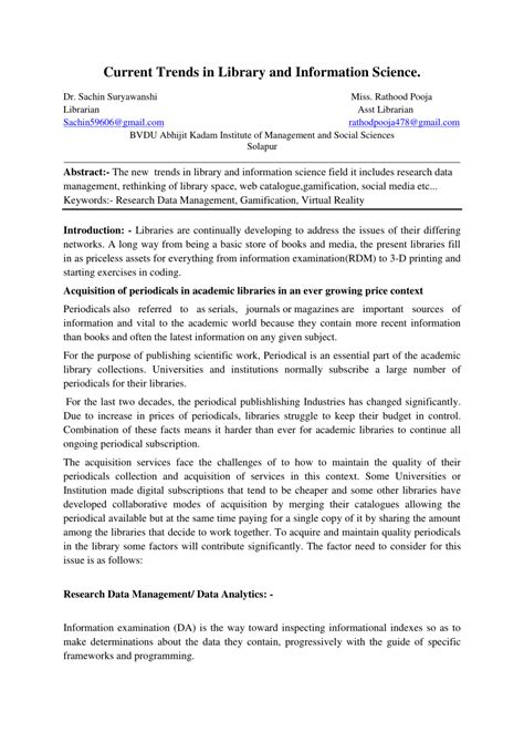 Pdf Current Trends In Library And Information Science