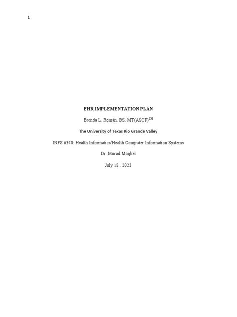 Ehr Implementation Plan Pdf Electronic Health Record Communication