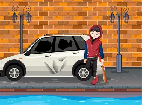 Urban Problem Teenager Hit The Car 299663 Vector Art At Vecteezy