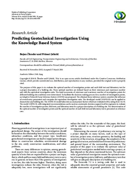 Pdf Predicting Geotechnical Investigation Using The Knowledge Based System Primož Jelušič