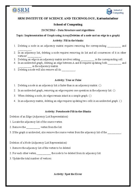 21csc201j Data Structures Graph Node And Edge Deletion Activities Studocu
