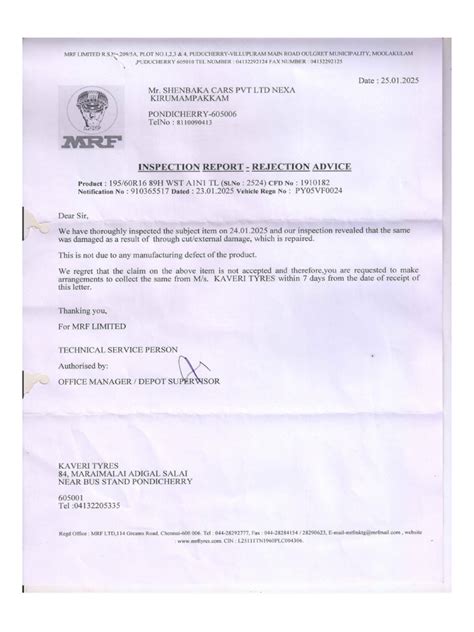 Rejection Report Pdf