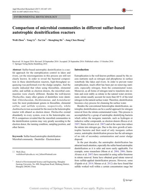 Comparison Of Microbial Communities In Different Sulfur Based Autotrophic Denitrification
