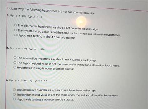 Solved Indicate Why The Following Hypotheses Are Not