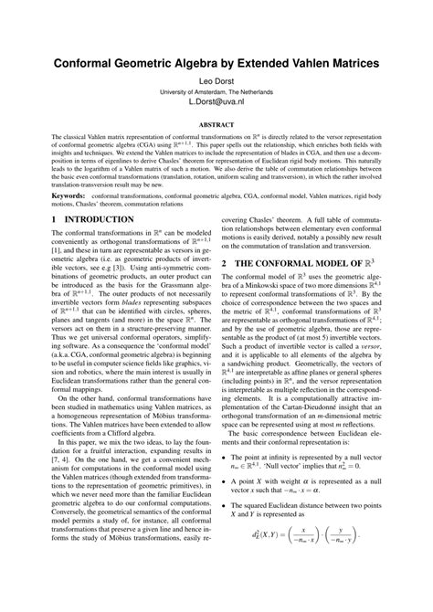 Pdf Conformal Geometric Algebra By Extended Vahlen Matrices