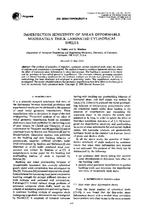 Pdf Imperfection Sensitivity Of Shear Deformable Moderately Thick Laminated Cylindrical Shells