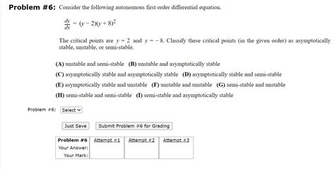 Solved Problem 6 Consider The Following Autonomous First