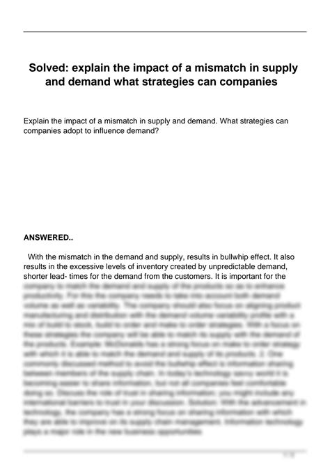Solution Solved Explain The Impact Of A Mismatch In Supply And Demand What Strategies Can