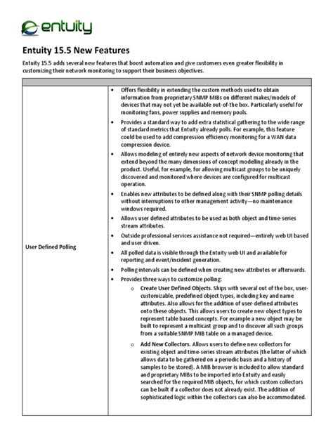 Entuity 155 New Features Matrix 20150423r9 Pdf Computer Network Cloud Computing
