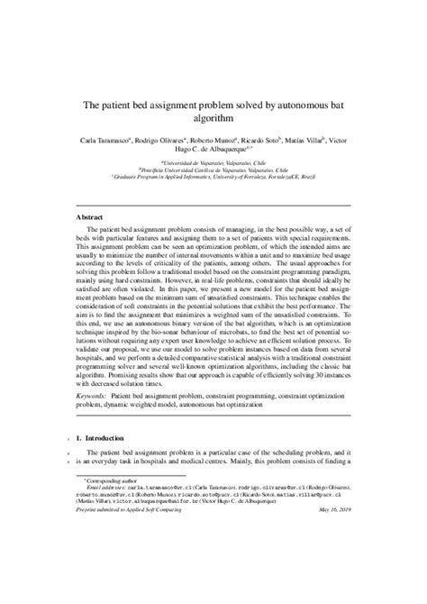 pdf the patient bed assignment problem solved by autonomous bat algorithm
