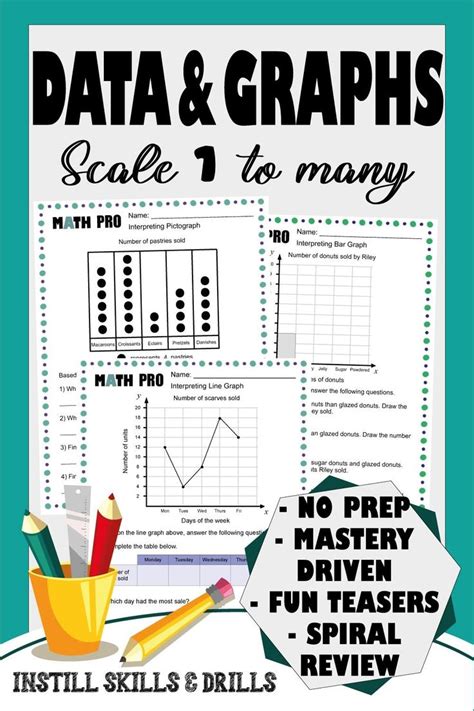 the data and graphs poster is shown with pencils pens and paper on it