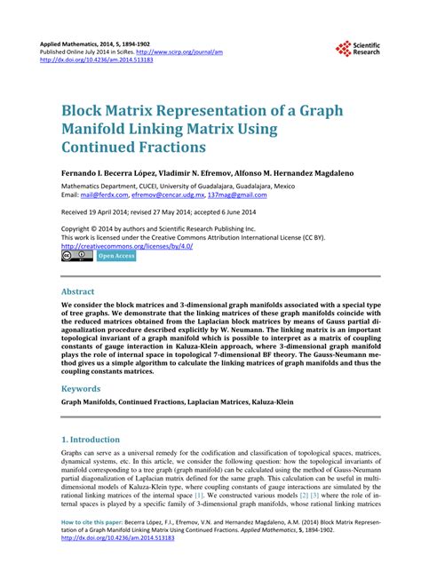 pdf block matrix representation of a graph manifold linking matrix