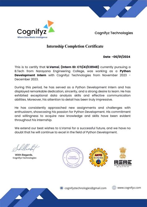 Finished Python Internship At Cognifyz Technologies Upparapalli Vamsi Posted On The Topic