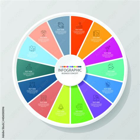 Basic Circle Infographic Template With 14 Steps Process Or Options Process Chart Used For