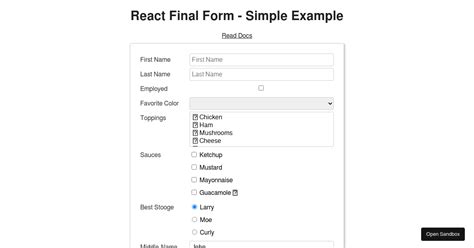 React Final Form Simple Example Codesandbox