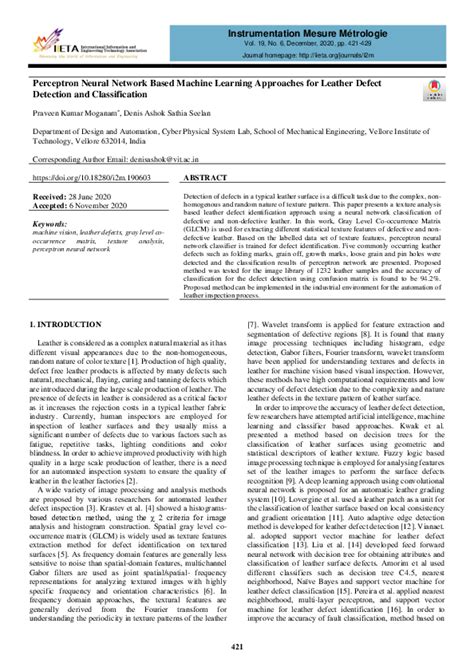 Pdf Perceptron Neural Network Based Machine Learning Approaches For Leather Defect Detection